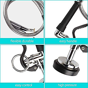 KWODE Pre-Rinse Hose with Spray Valve 44 Inch Flexible Stainless Hose with Sprayer Nozzle Head Replacement Kit for Commercial Kitchen Sink Faucet(Free Brass Adapter to Connect Add-on Swivel Spout)
