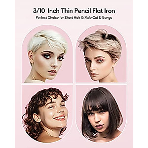 Wavytalk 3/10" Small Flat Iron, Pencil Flat Iron for Short Hair, Pixie Cut and Bangs, Mini Hair Straightener for Edges with Anti-Pinch Design, Tiny Hair Straightener with Titanium Floating Plates