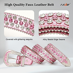 SUOSDEY Men Women Fashion Rhinestone Belt Western Cowgirl Bling Studded Design Leather Diamond Belt for Jeans Dress