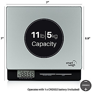 Smart Weigh Professional USPS Postal Scale with Tempered Glass Platform, Multiple Weighing Modes and Tare Function, Silver Shipping Scale, Platform Scale, 11 pounds/ 5 Kilograms