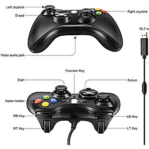 Zexrow Xbox 360 Controller, USB Wired Gamepad Joystick with Improved Dual Vibration and Ergonomic Design for Microsoft Xbox 360 & Slim & PC Windows 7/8/10(Black)