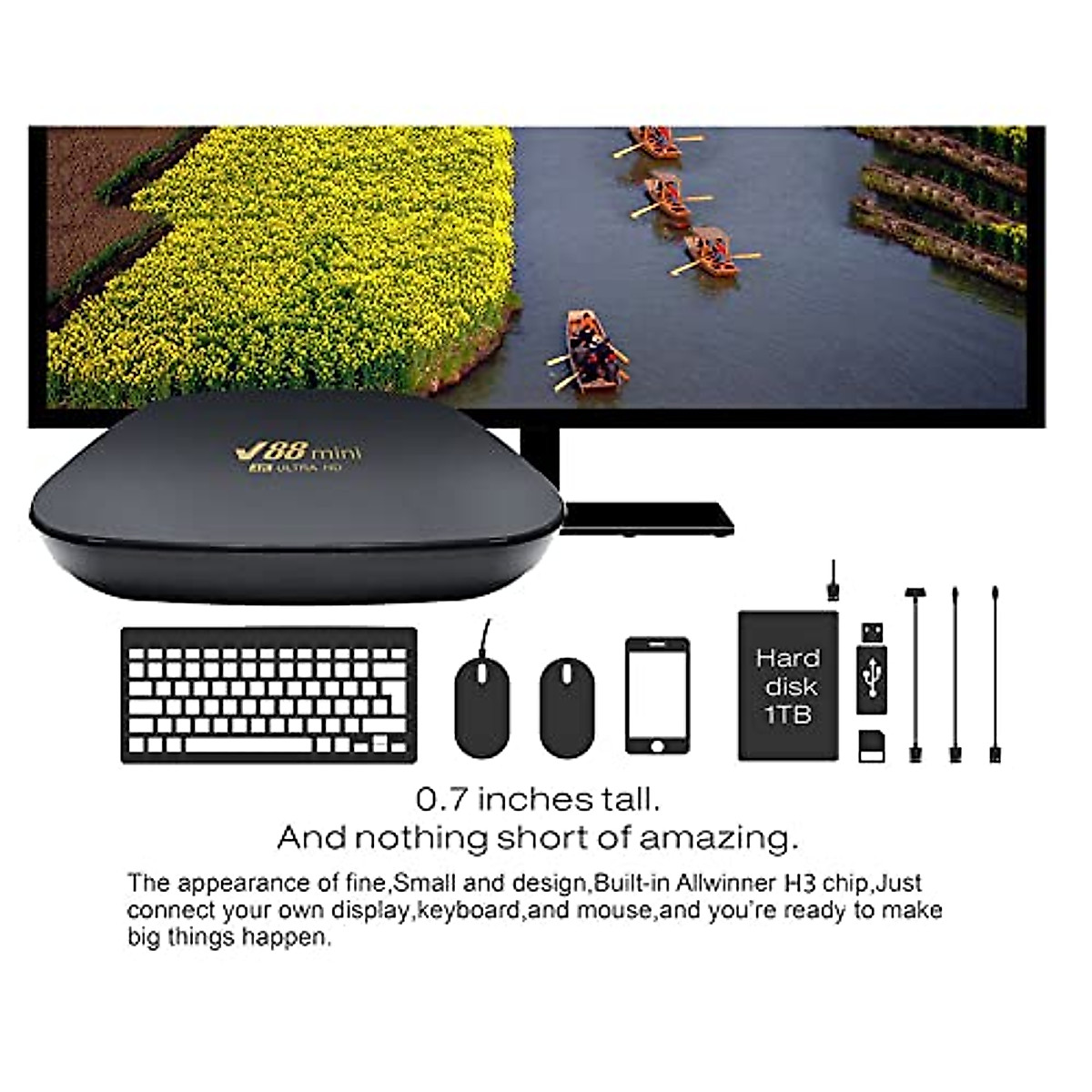 GIUIN 1 Set TV Box Android 12 Allwinner H3 Core 2.4G WiFi 8K Set Top Box 8GB+128GB Media Player US Plug