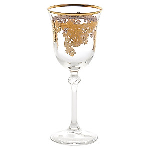 Lorren Home Trends Royal Set of 4 Embellished 24K Gold Crystal White Wine Goblets-Made in Italy, One Size, Clear