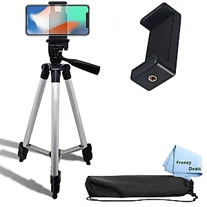 50â€ Inch Camera Tripod for All Smartphones, Phablets, Cameras & Camcorders + Water Resistant Carrying Case + Frenzy Deals Microfiber Cloth
