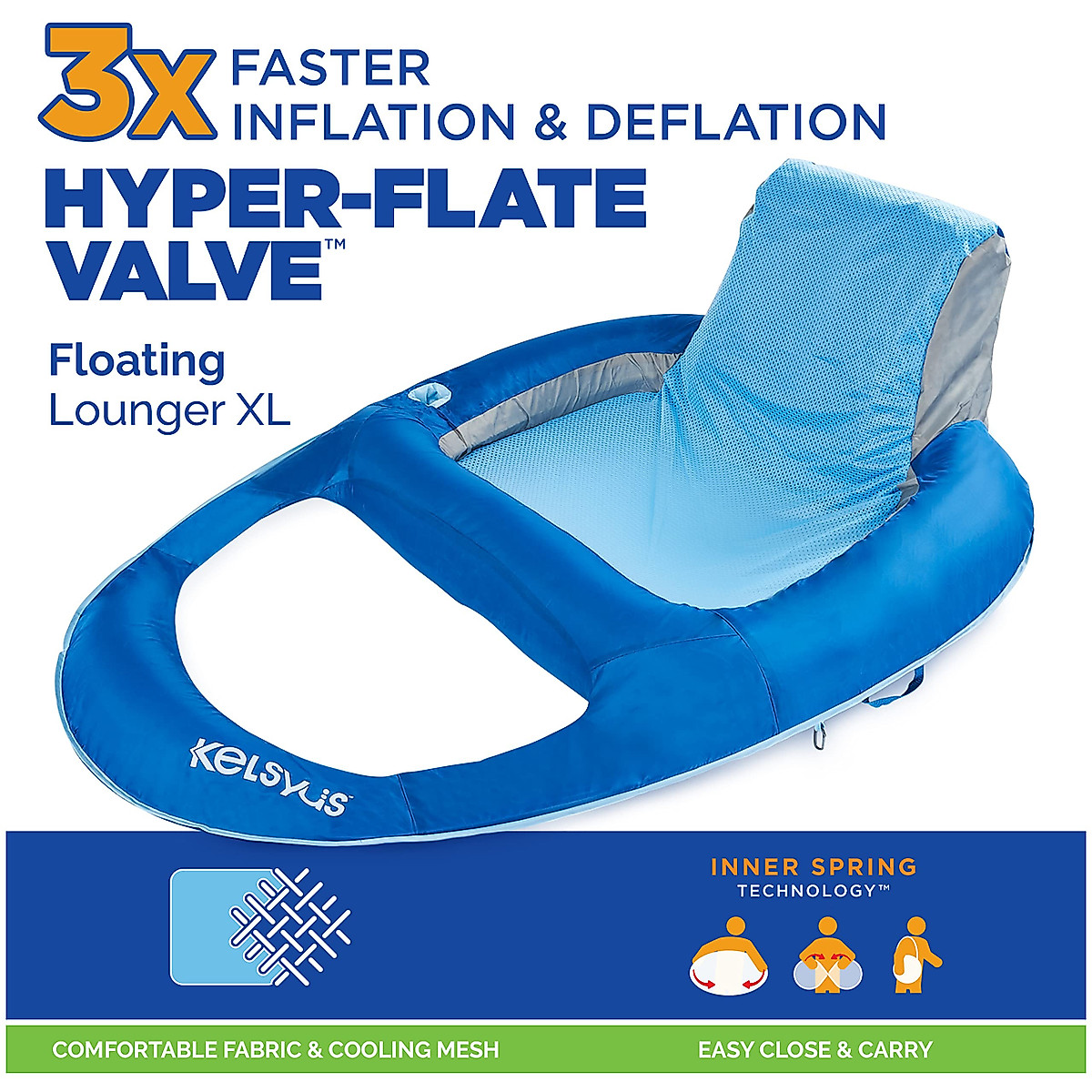 Kelsyus Premium Floating Lounger XL with Fast Inflation, Inflatable Recliner Chair, Lake & Pool Float for Adults with Cup Holder, Amazon Exclusive