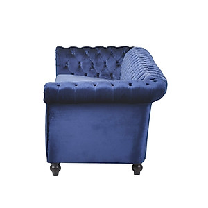 Page Tufted Chesterfield Velvet 3 Seater Sofa, Midnight Blue and Dark Brown