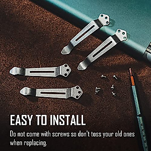 KeyUnity KA23 Deep Carry Pocket Clip, 3 Hole Pocket Clip Replacement for Knife & Multitool, Stainless Steel, Pack of 3