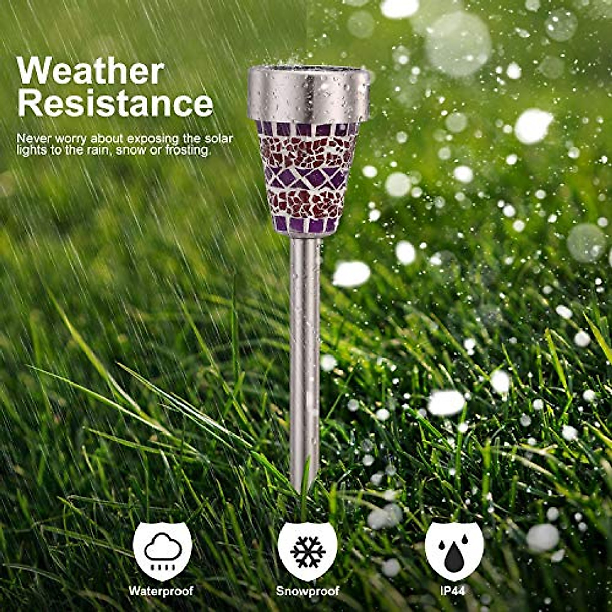 WONFAST 6-Pack Solar Mosaic Border Lawn Garden Lights, LED Mosaic Stake Lights Pathway Landscape Lighting for Patio Walkway Driveway Outdoor Christmas Garden Home Decoration (Purple)