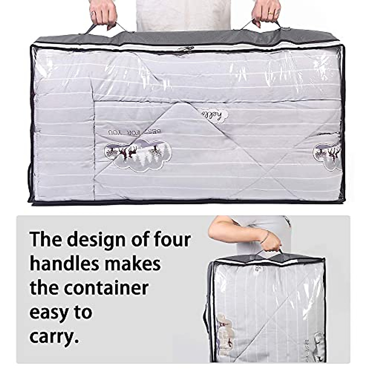 Vieshful 3 Pack 75L Grey Underbed Storage Bags and 3 Pack 75L Clear Underbed Containers，Large Capacity Clothing Organizers for Bedding Blanket Comforter Quilt