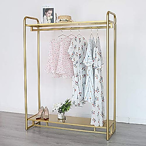 HOMEKAYT Gold Clothing Rack Modern Boutique Display Rack with 2-Tier Shelf Full Metal Garment Rack Multiple Uses Hanging Rack for Home and Retail (47.2’’L)