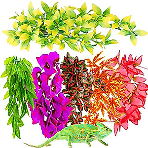 6 Pieces Reptile Plants Artificial Reptiles Terrarium Leaves Plastic Hanging Terrarium Plants Plastic Reptile Habitats Plant Decorations with Suction Cups for Hermit Crab Lizards Geckos Snake