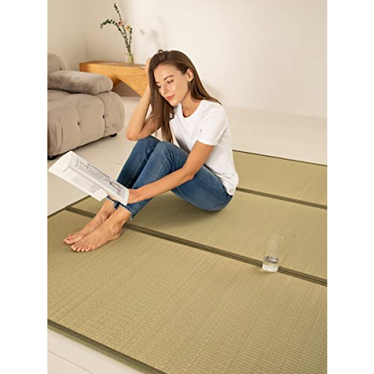 MustMat Tatami Mat Rush Grass Tatami Mattress Japanese Traditional Foldable (Full_xl-55"x82")