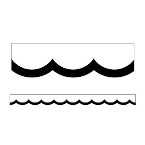 Schoolgirl Style Simply Stylish Black and White Scalloped Border―13 Wavy Line Border Strips for Bulletin Boards, Desks, Lockers, Homeschool or Classroom Decor (39 ft)