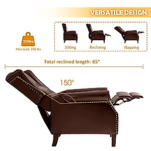 LEISLAND Accent Chair Set of 2 Recliner Wingback Chair, Leather Tufted Arm Chair Sofa for Reading, Living Room and Bedroom(Chestnut)