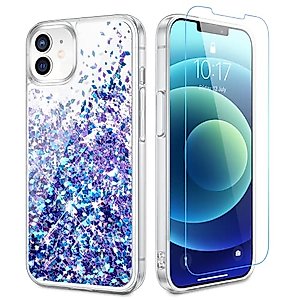 Caka Case for iPhone 12 Glitter Case, iPhone 12 Pro Glitter Case Girly Girls Women Bling Liquid Sparkle Fashion Flowing Quicksand Case for iPhone 12 12 Pro (6.1 inches) (Blue Purple)
