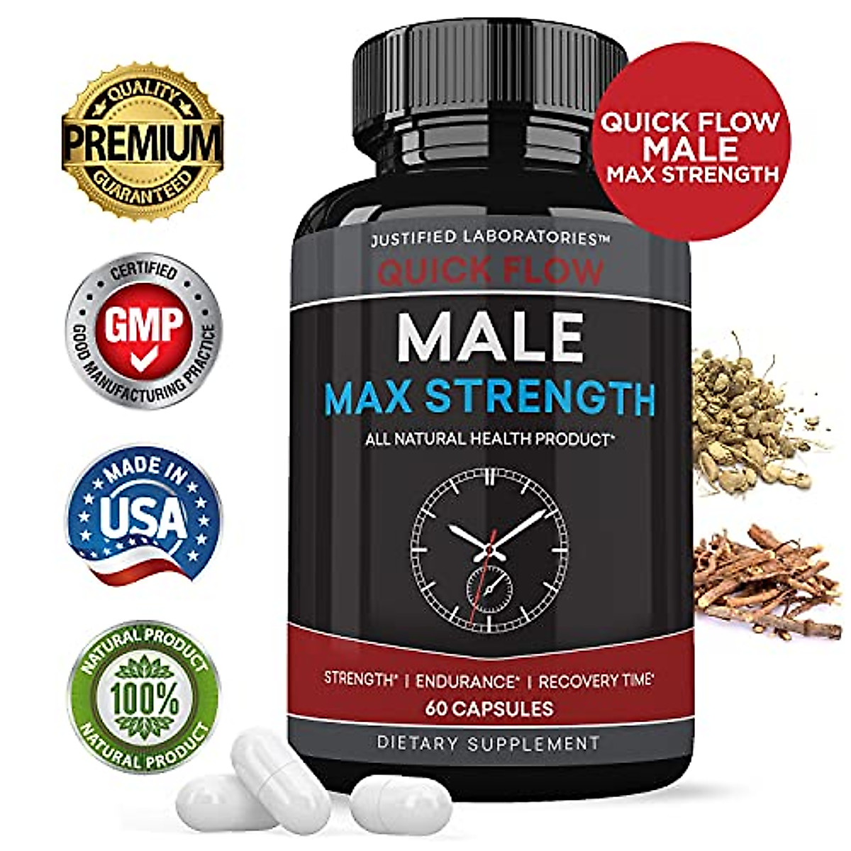 (5 Pack) Quick Flow Male Max Strength 742MG All Natural Advanced Men's Heath Formula 300 Capsules