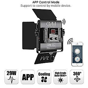 GVM 2 Pack LED Video Lighting Kits with APP Control, Bi-Color Variable 2300K~6800K with Digital Display Brightness of 10~100% for Video Photography, CRI97+ TLCI97 Led Video Light Panel +Barndoor