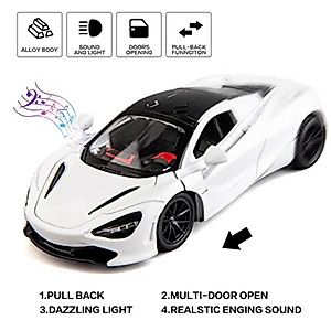 WAKAKAC Model Car 1/32 720S Zinc Alloy Diecast Pull Back Toy Car with Sound and Light, Toy Vehicle Door Can Be Opened Collectible Gift(White)