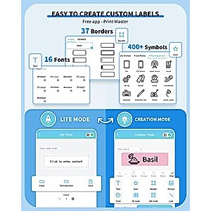 Phomemo D30 Label Maker Machine with 1 White Tape 0.47" and 3 Tape 0.47" Stationery Pattern, Portable Bluetooth Label Printer, Small Smart Phone Handheld Sticker Mini Labeler