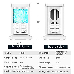 Portable Air Conditioner，Semiconductor Mini Air Conditioner 85W，With Water Stripe Aurora Night Light Personal Air Conditioner，Small AC Fan 4-Speed Silent for Desk，Home，Bedroom，Room，Office，Travel-White
