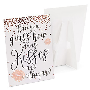 Sparkle and Bash Guess How Many Kisses Bridal Shower Game for 60 Guests for Wedding (1 Rule Board, 60 Guessing Cards)