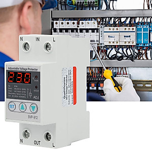 Voltage Protector Adjustable Under Over Voltage Protection, Voltage Output Stabilizer for Home Office Appliance, Protector Current Stabilizer Voltmeter for House Protection(63A)