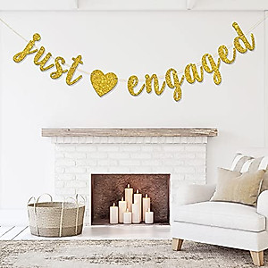 RoadSea Just Engaged Banner - Bachelorette Party Garland Supplies - Engagement - Hen Night Party Decorations - Gold Glitter