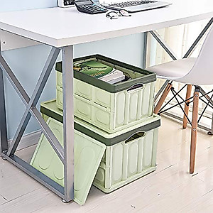 Lidded Storage Bins 2 Pack 30L Collapsible Storage Box Crates Plastic Tote Storage Box Container Stackable Folding Utility Crates for Clothes, Toy, Books,Snack, Shoe, and Grocery Storage Bin-Green