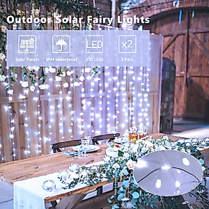 JMEXSUSS 2 Pack Solar String Lights Outdoor Waterproof, Each 33FT 100 LED Solar Lights Outdoor, 8 Modes White Fairy Light for Outside Yard Tree Patio Garden Wedding Christmas Decorations
