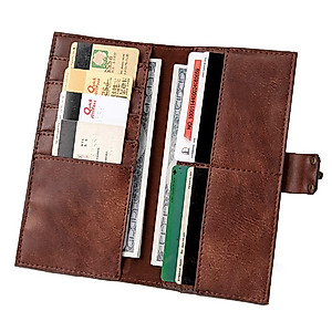 Valentoria Handmade Vintage Steampunk Gear Womens RFID Blocking Long Wallet Genuine Leather Card Holder Purse Handbag Clutch Cell Phone Purse Bag Holster Gift for Women Men (C)