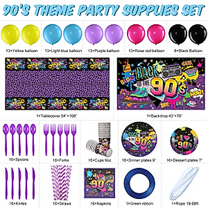 90s Party Decorations 90s Theme Backdrop Latex Balloons Back to The 90's Tablecloth Party Tableware Set 90's Paper Plates Napkins Knife Forks Flatware for Birthday Hip Hop Graffiti Supplies