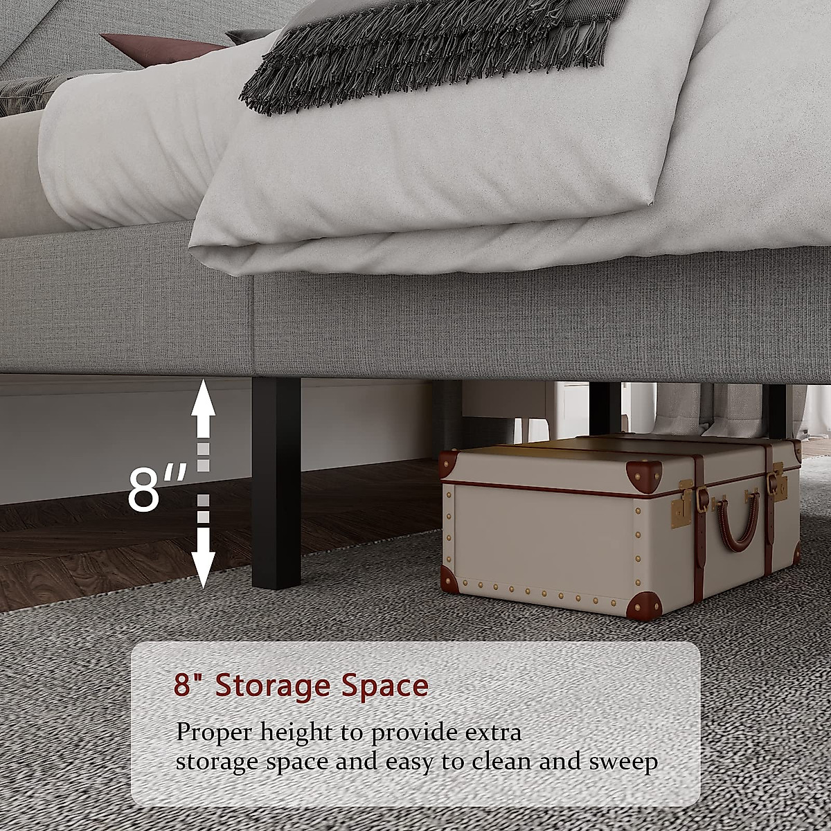 wOod-it Queen Size Platform Bed Frame with Headboard, Upholstered Bedframe with Wingback / 12 Solid Wooden Slats/No Box Spring Needed/Noise-Free/Easy Assembly, Light Gray