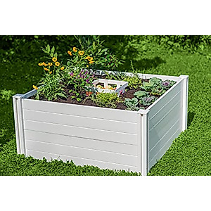 Vita Classic 4 Foot x 4 Foot x 22 inch Keyhole Garden Bed with Composting Basket, White, PVC, BPA and Pthalate Free, VT17101