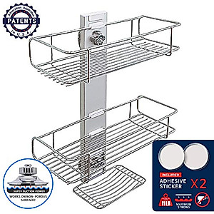 Bath Beyond BATHBEYOND Shower Caddy Suction Cup Tier Shower Shelf - Adjustable Shower Caddy 400 Stainless Steel No-Drilling and Extra Adhesive Sticker for More Stronger Suction (3Tier)