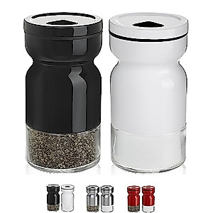 Stainless Steel Salt And Pepper Shakers Set,with Clear Glass Bottom,Spice Shakers with Adjustable Pour Holes,Classic Salt Pepper Shaker for Table,RV,Camp,BBQ(2 PACK)