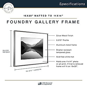 MCS Master & Co. Foundry Metal 16x20 Picture Frame, Display Pictures 11x14 With Mat or 16x20 Without Mat, Vertical & Horizontal Wall Hanging Picture Frame for Photos & Posters, Dark Silver (1-Pack)