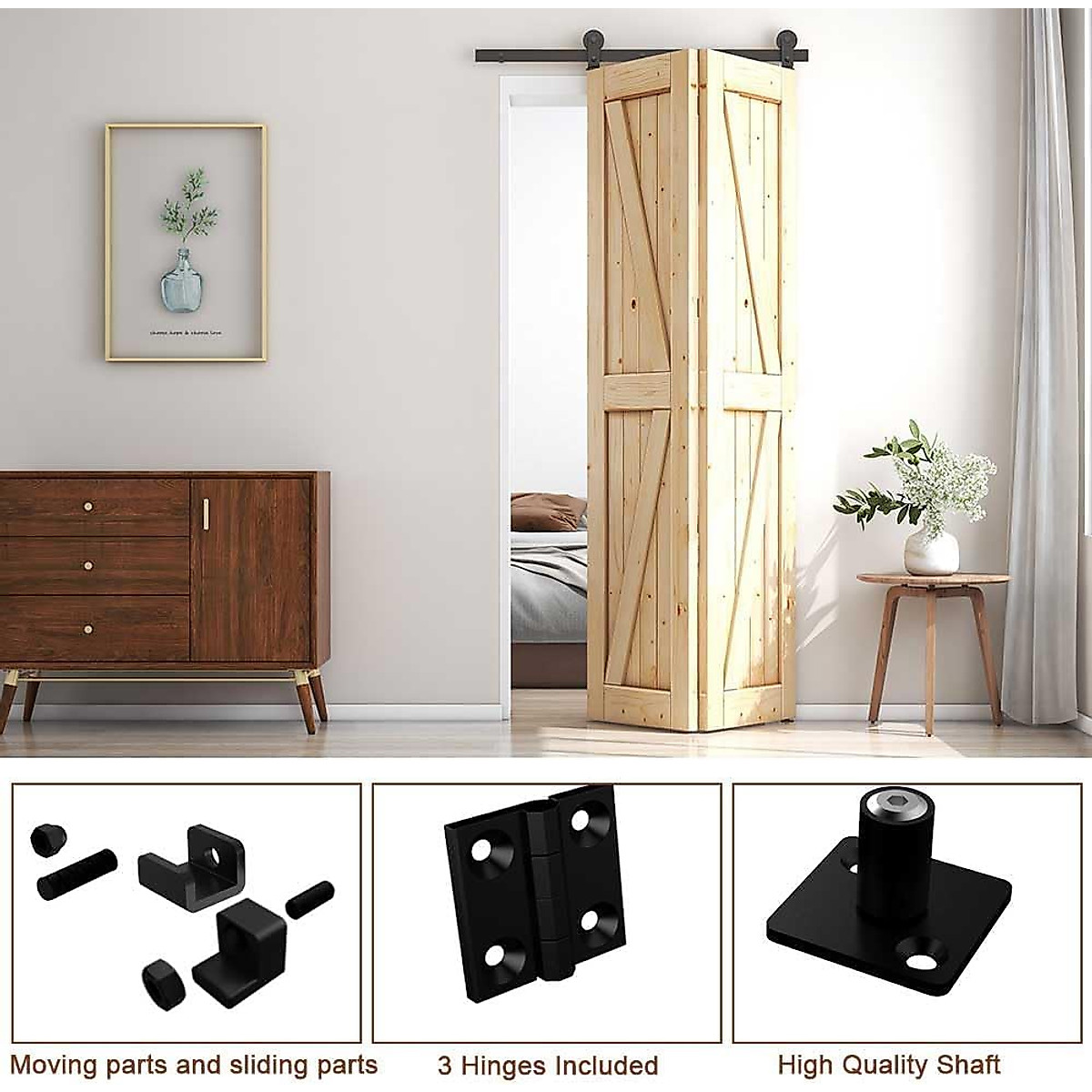 CCJH 3FT/36'' Bi-Folding Sliding Barn Door Hardware Kit Heavy Duty for 2 Doors[Hardware Kit Only, No Door ]