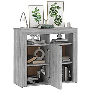 GaRcan TV Cabinet with LED Lights Gloss TV Stand Unit with LED Lights Unit Entertainment Centre Modern TV Unit Desk Bedroom Living Room, Smoked Oak 80 x 35 x 75 cm (Grey Sonoma 80 x 35 x 75 cm)