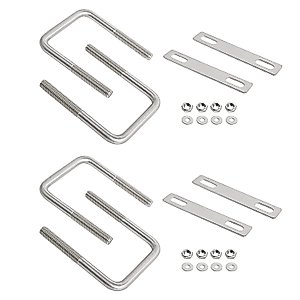 Aoje-Link Square U-Bolts 1.97"(50mm) Inner Width M8 Thread 304 Stainless Steel Silver with Plates Nuts Flat Washers for Car/RV/Trailer Bumper, 4Pcs