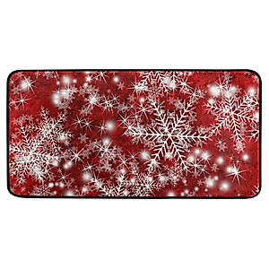 senya Christmas Rug Kitchen Rugs Runner Christmas Background with Snowflakes Red Doormat Bath Rugs Non Slip Area Rugs for Bathroom Kitchen Indoor 39" X 20"