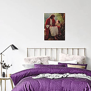 Cynken Jesus Christ and Child Canvas Wall Art Religious Spiritual Painting inspirational Motivational Portrait Poster Artwork Modern Home Decorations Framed Ready to Hang, 12x16 inch