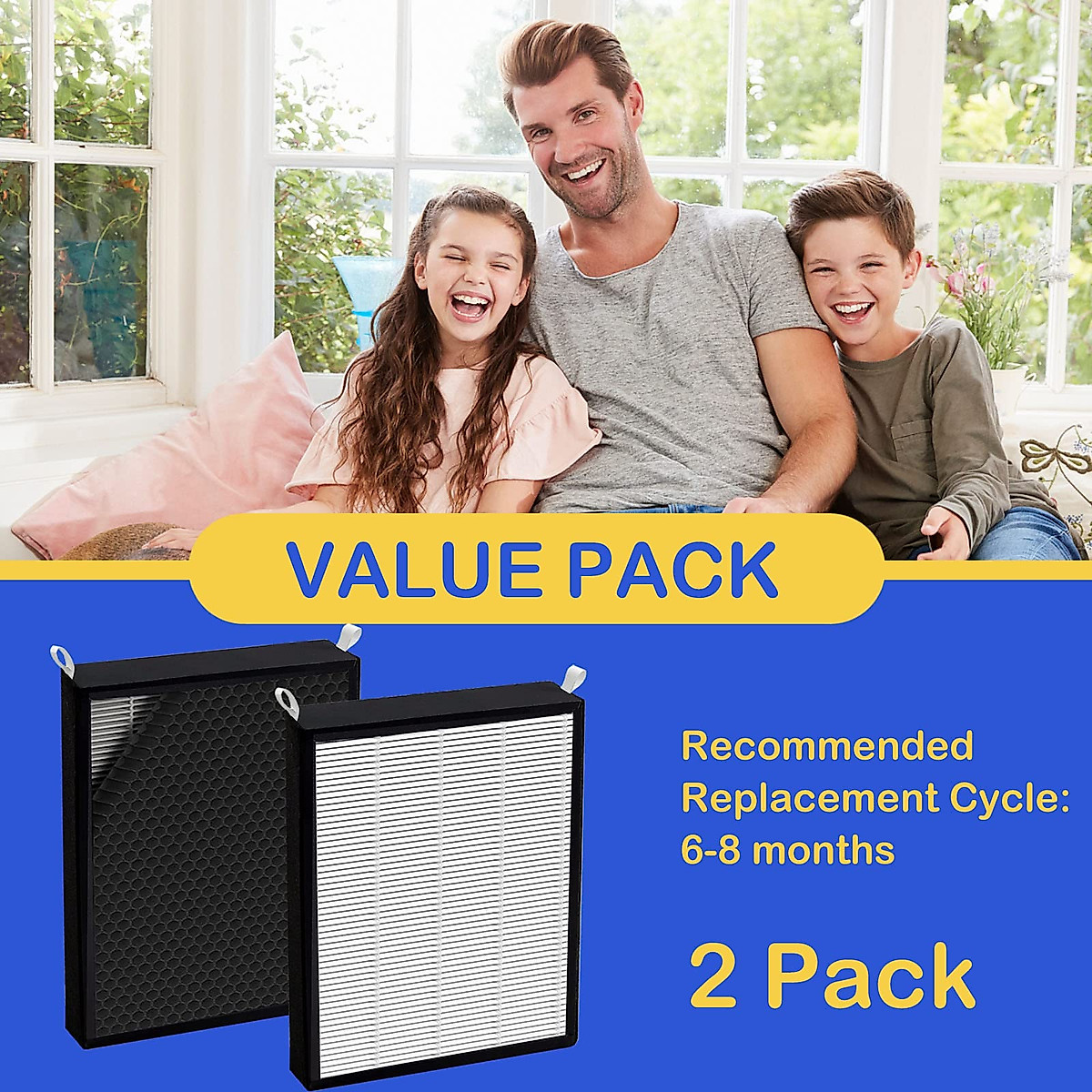2 Pack True HEPA/Carbon Filters Replacement Compatible with NUWAVE OxyPure Large Area Smart Air Cleaner Purifier Models 47001, 47002, 47003, 47004, 47005, and 47006., Activated Carbon + HEPA Combo