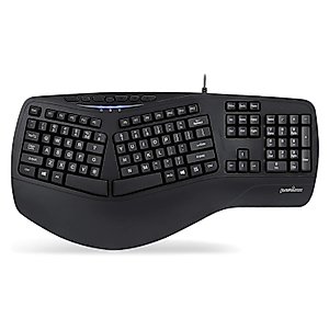Perixx PERIBOARD-312 Ergonomic Backlit Keyboard - Wired USB with 2 Hubs - Natural Ergonomic Split Design - White LED - Black