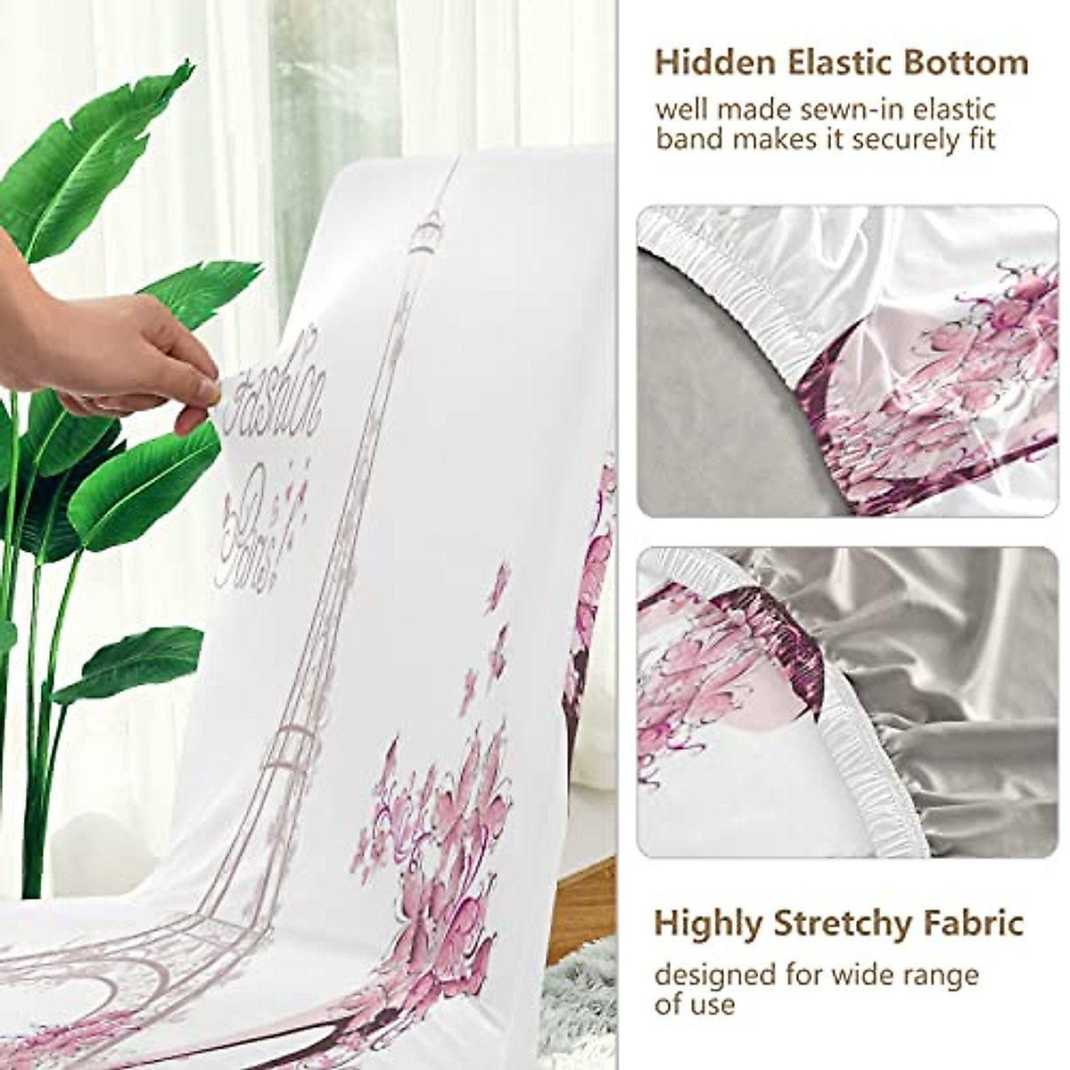 xigua Eiffel Tower and High Heels Surrounded by Butterflies Chair Covers for Dining Room Stretch Chair Slipcovers Removable Washable Anti-dust Kitchen Chair Cover Decorative Seat Protector Set of 4