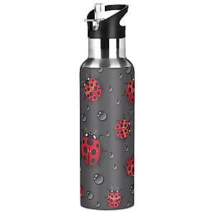 xigua Ladybug Water Bottle Double Walled Stainless Steel Leak Proof Thermo Flask for Sports Gym Cycling Outdoor,20 oz.