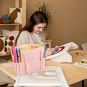 AGX Bravo Crochet Bag Yarn Holder Storage Crochet Organizer Knitting Tote Bags for Women Large Capacity Yarn Organizer for Crocheting Accessories, Knitting Needles Crochet Hook Case for Travel (Pink)