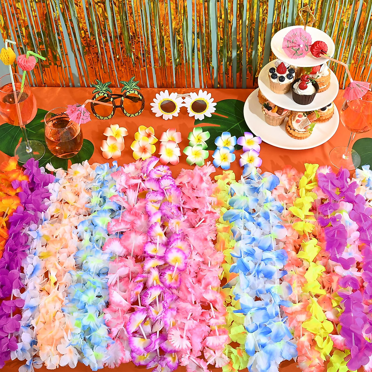 Waipfaru Hawaiian Leis for Luau Party, 54Pcs Hawaiian Flower Leis include 18 Flower Hair Clips, Hawaiian Leis for Luau Party Decorations, Hawaiian Themed Party Decorations, Birthday, Wedding, Beach…