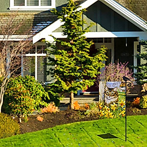 LAYOER Burlap Home Garden Flag 12.5 x 18 inch Double Sided Lovely Cat Kitten Yellow Flower Spring Summer Farmyard Outdoor Decoration Small Banner