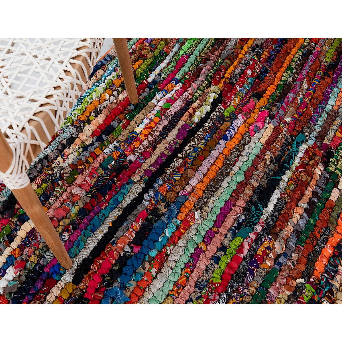 Unique Loom Braided Chindi Collection Area Rug - Multi-Striped (2' x 3' 1" Rectangle, Multi/ Black)