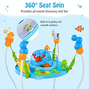 BABY JOY Ocean Discovery Baby Jumpers and Bouncers, Infant Activity Center with Music Lights Sounds, 360° Rotating Seat and 5 Adjustable Heights, Developmental Toys for 6-12 Months